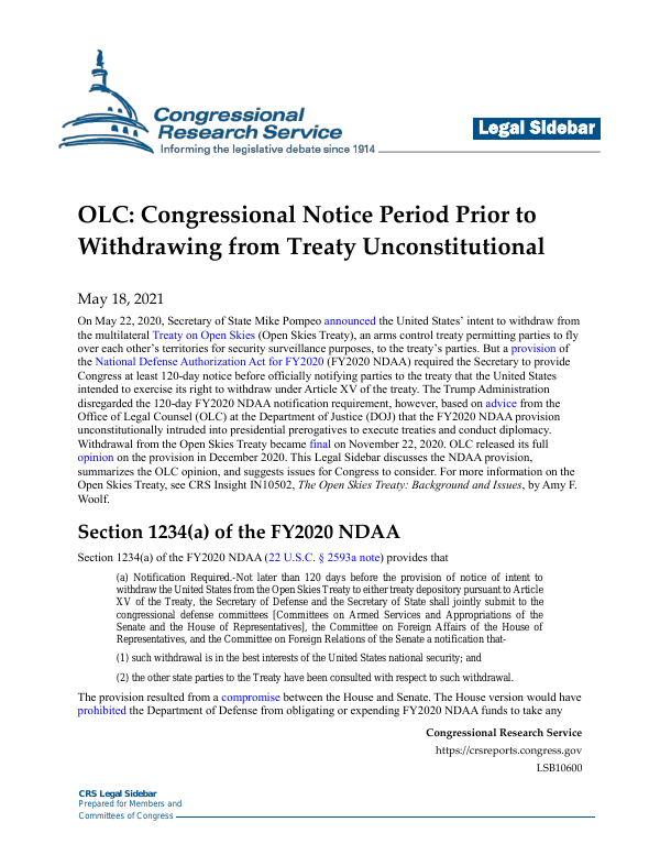 OLC: Congressional Notice Period Prior to Withdrawing from Treaty ...