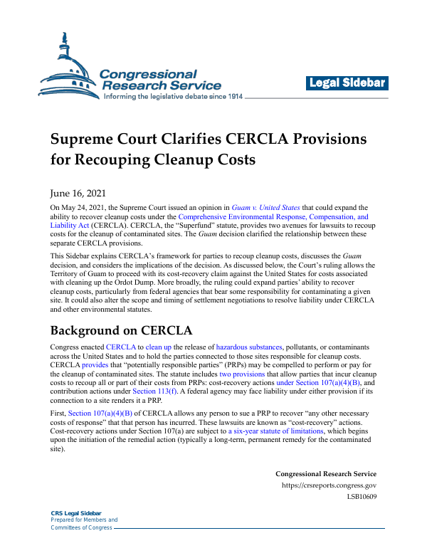 Supreme Court Clarifies CERCLA Provisions for Recouping Cleanup Costs ...