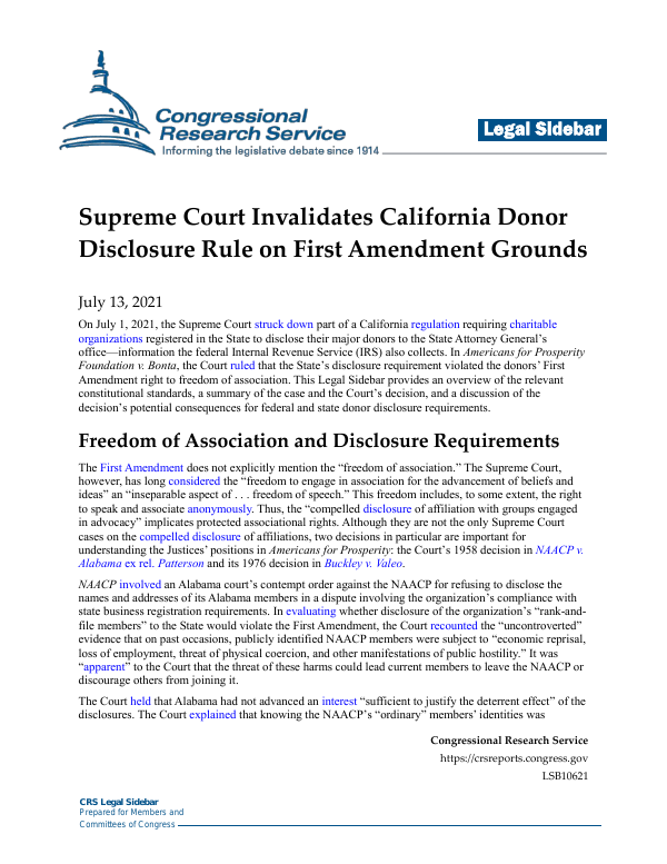 Supreme Court Invalidates California Donor Disclosure Rule on First ...