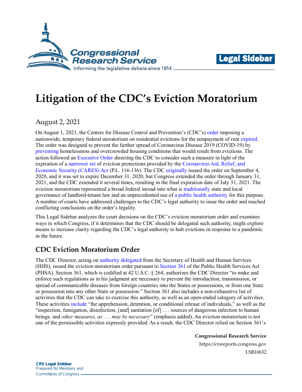 Litigation of the CDC’s Eviction Moratorium - EveryCRSReport.com
