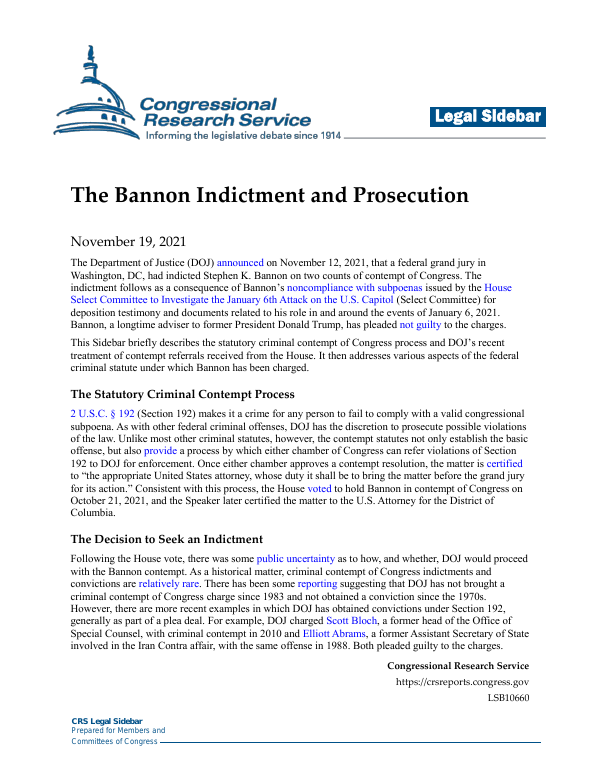 The Bannon Indictment and Prosecution - EveryCRSReport.com