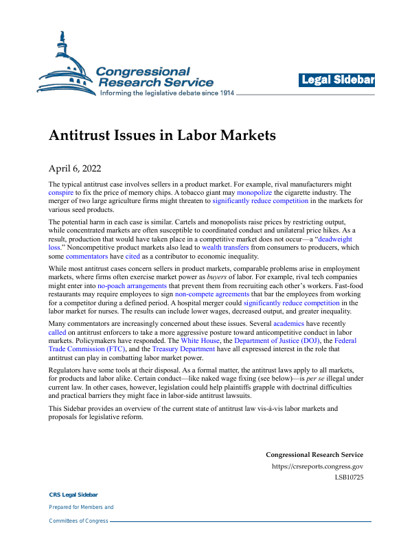 Antitrust Issues in Labor Markets - EveryCRSReport.com