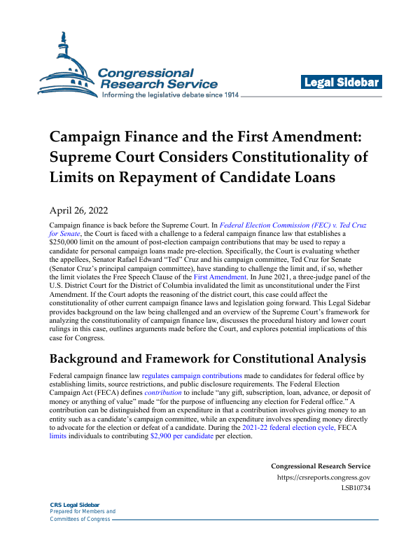 Campaign Finance and the First Amendment: Supreme Court Considers ...