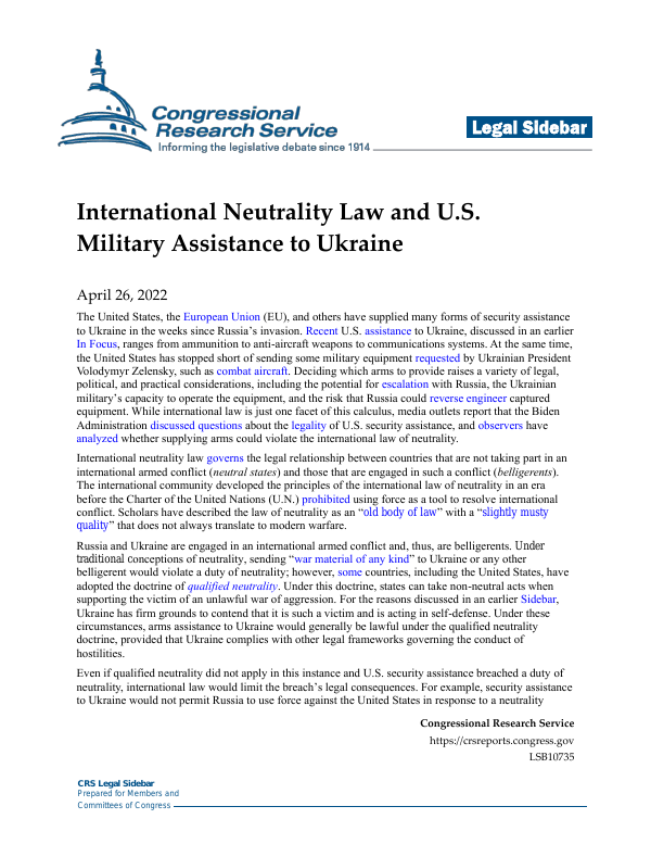 International Neutrality Law and U.S. Military Assistance to Ukraine ...