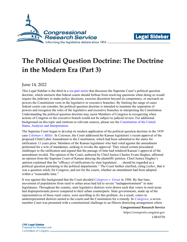 The Political Question Doctrine: The Doctrine in the Modern Era (Part 3 ...