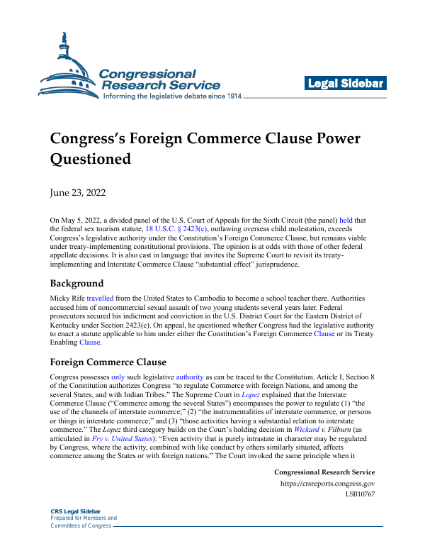 Congress’s Foreign Commerce Clause Power Questioned - EveryCRSReport.com
