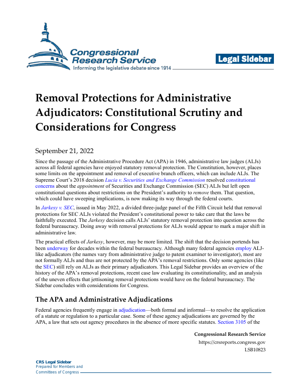 Removal Protections for Administrative Adjudicators: Constitutional ...