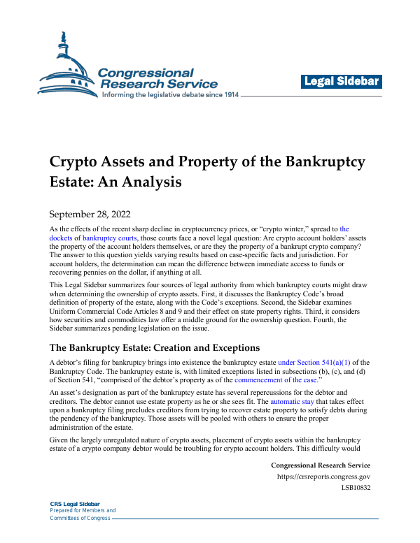 Crypto Assets and Property of the Bankruptcy Estate: An Analysis ...