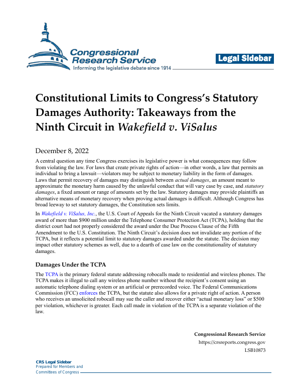 Constitutional Limits to Congress’s Statutory Damages Authority ...