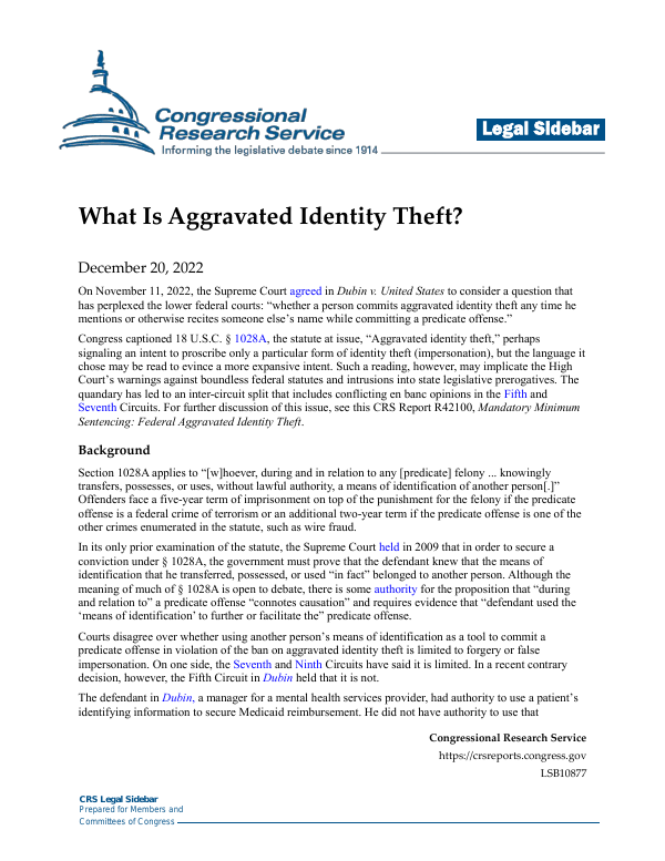 What Is Aggravated Identity Theft? - EveryCRSReport.com