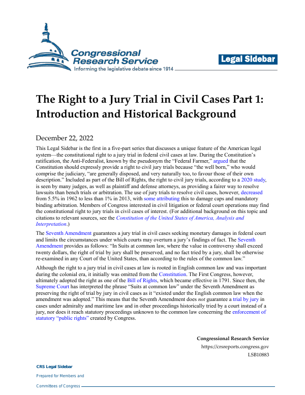 The Right to a Jury Trial in Civil Cases Part 1: Introduction and ...