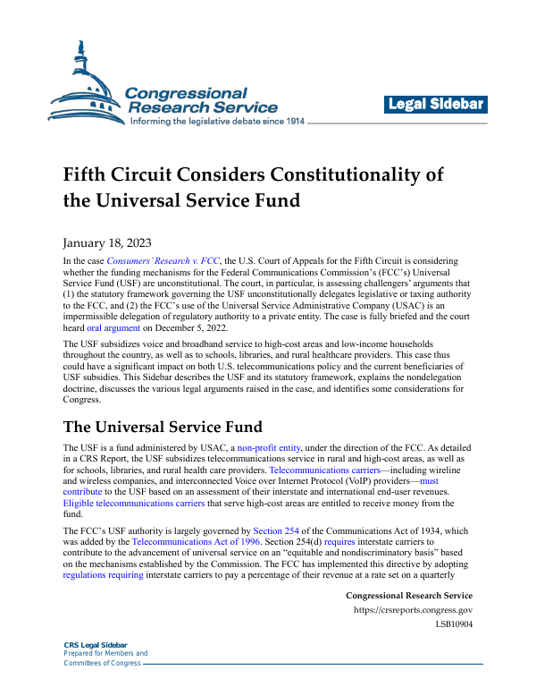 Fifth Circuit Considers Constitutionality of the Universal Service Fund ...