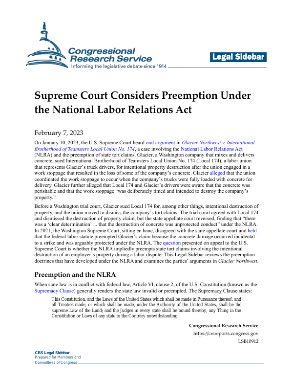 Supreme Court Considers Preemption Under the National Labor Relations ...