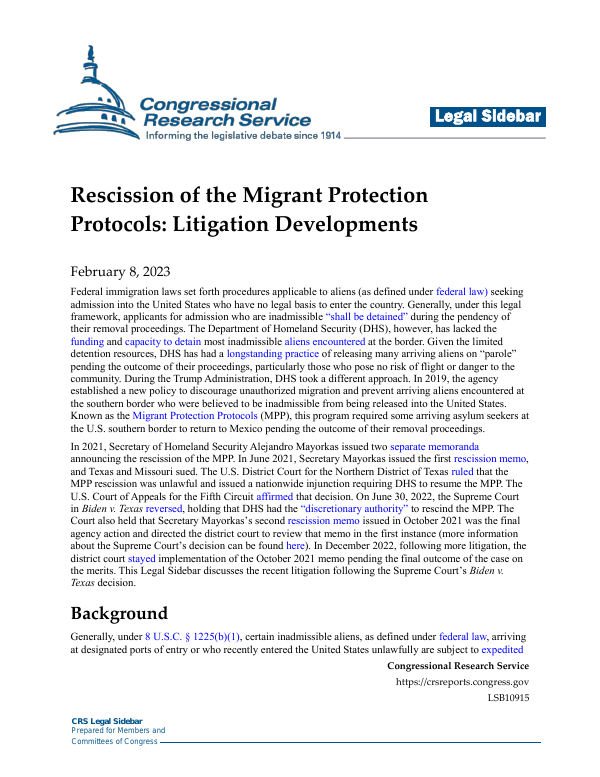 Rescission of the Migrant Protection Protocols: Litigation Developments ...