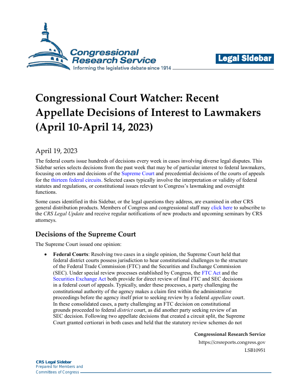 Congressional Court Watcher: Recent Appellate Decisions of Interest to ...