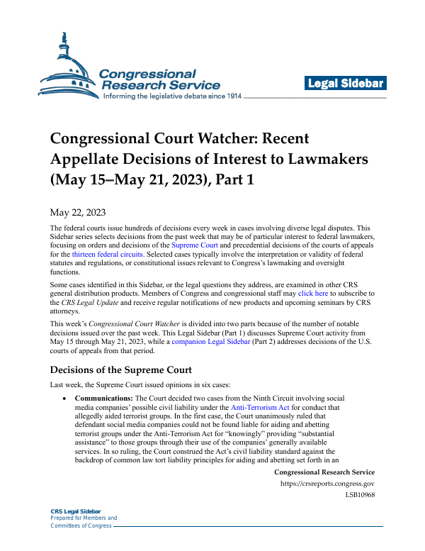 Congressional Court Watcher: Recent Appellate Decisions of Interest to ...