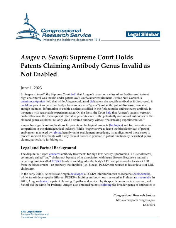 Amgen v. Sanofi: Supreme Court Holds Patents Claiming Antibody Genus ...