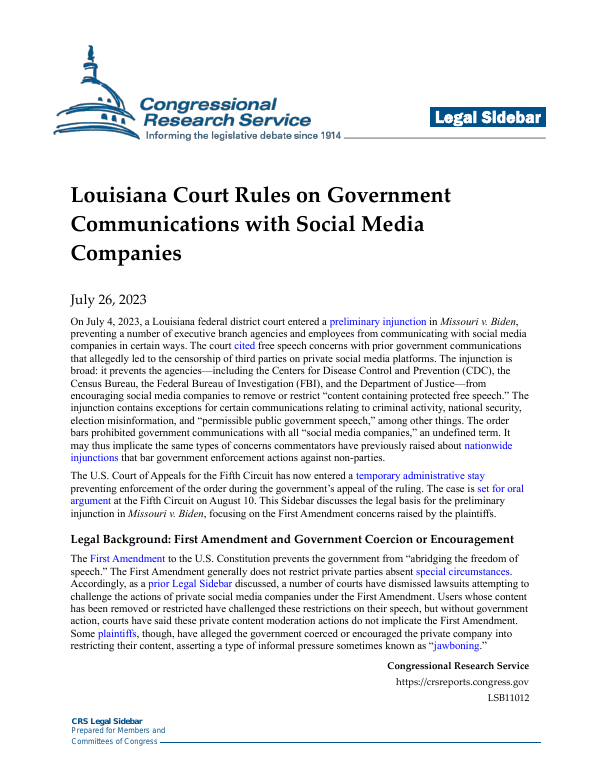 Louisiana Court Rules on Government Communications with Social Media ...