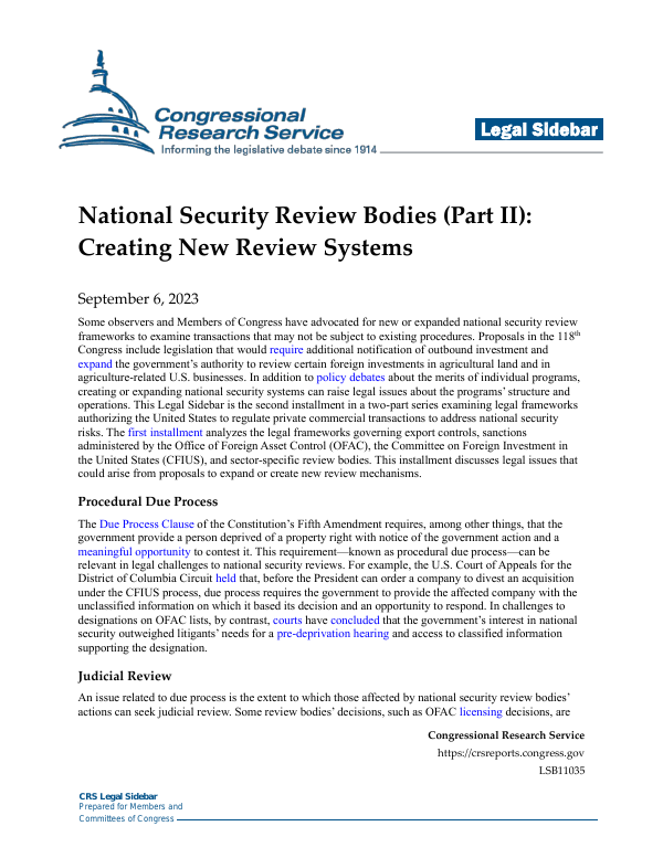 National Security Review Bodies (Part II): Creating New Review Systems ...