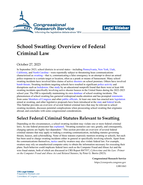 School Swatting: Overview of Federal Criminal Law - EveryCRSReport.com
