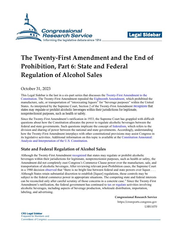 The Twenty-First Amendment and the End of Prohibition, Part 6: State ...