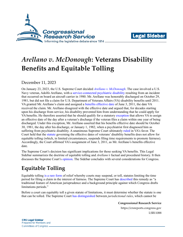 Arellano v. McDonough: Veterans Disability Benefits and Equitable ...