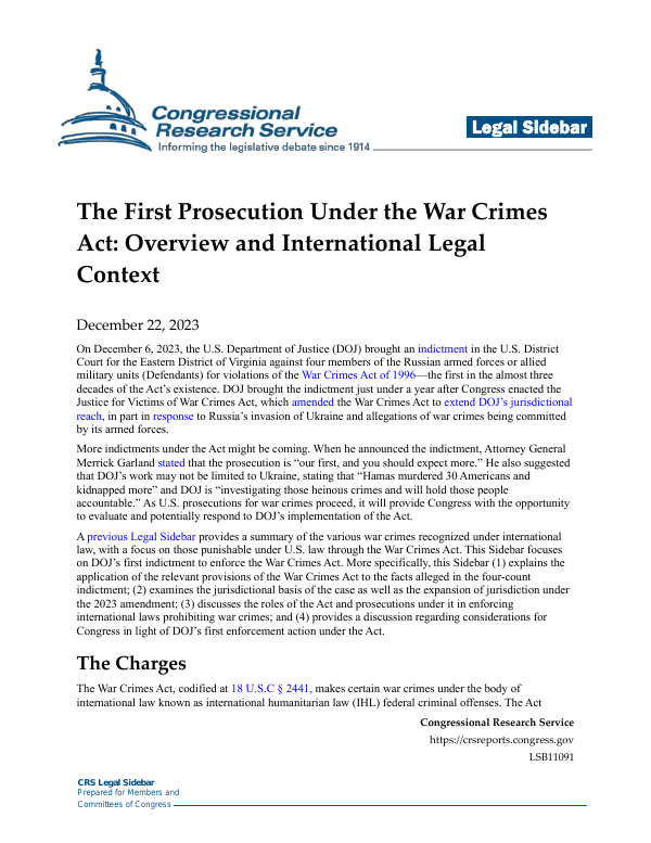 The First Prosecution Under the War Crimes Act: Overview and ...