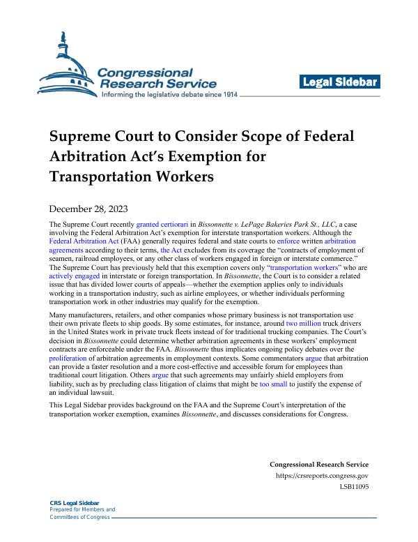 Supreme Court to Consider Scope of Federal Arbitration Act’s Exemption ...