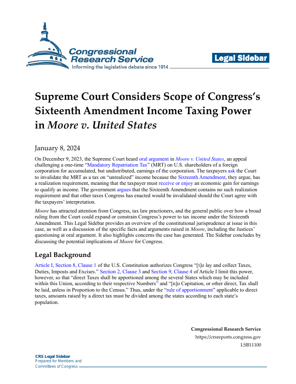 Supreme Court Considers Scope of Congress’s Sixteenth Amendment Income ...