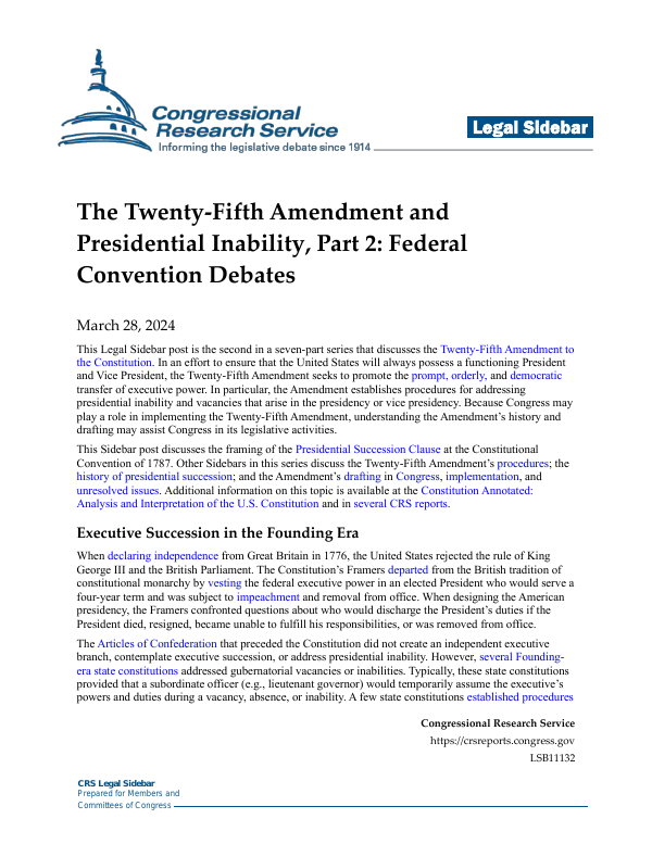 The Twenty-Fifth Amendment and Presidential Inability, Part 2: Federal ...
