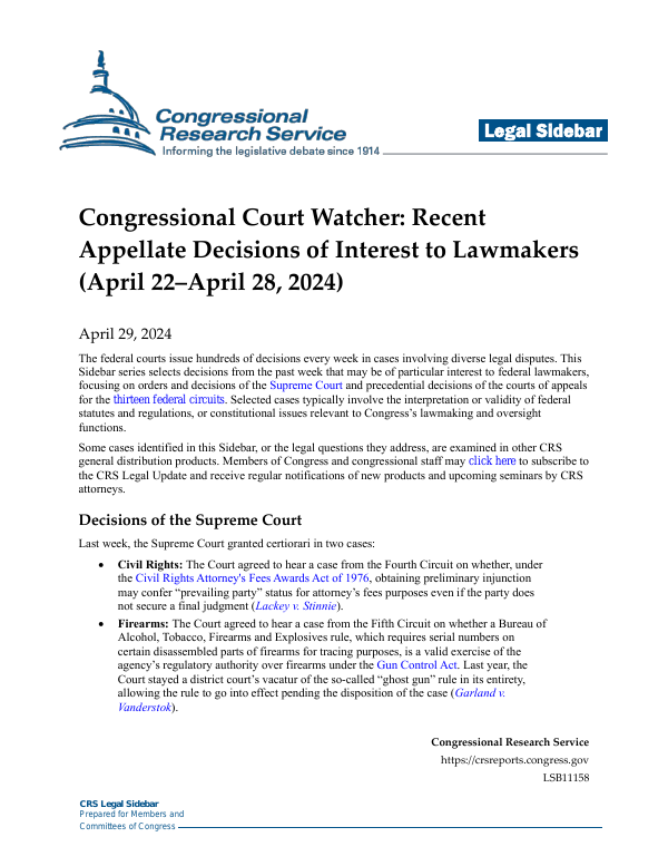 Congressional Court Watcher: Recent Appellate Decisions of Interest to ...
