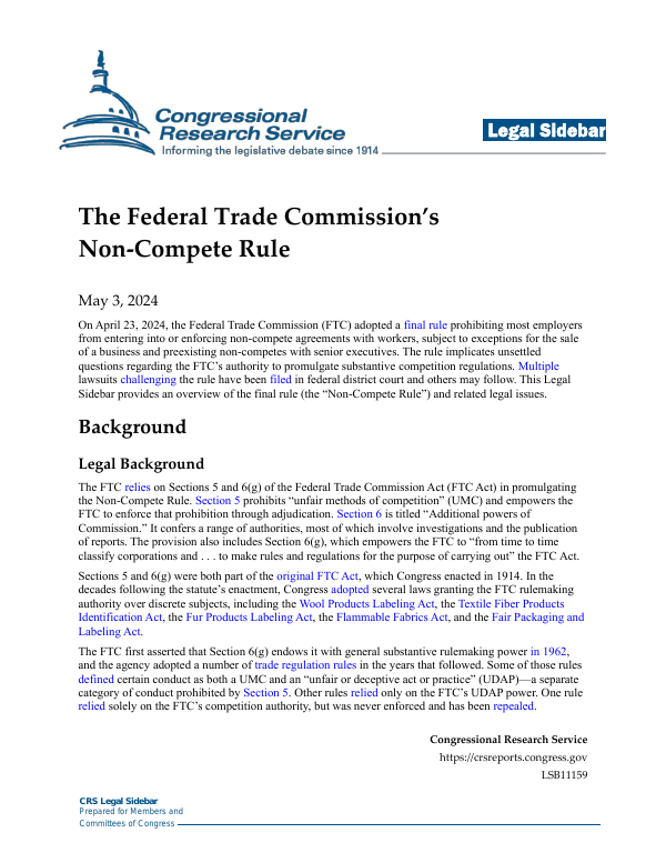 The Federal Trade Commission’s Non-Compete Rule - EveryCRSReport.com