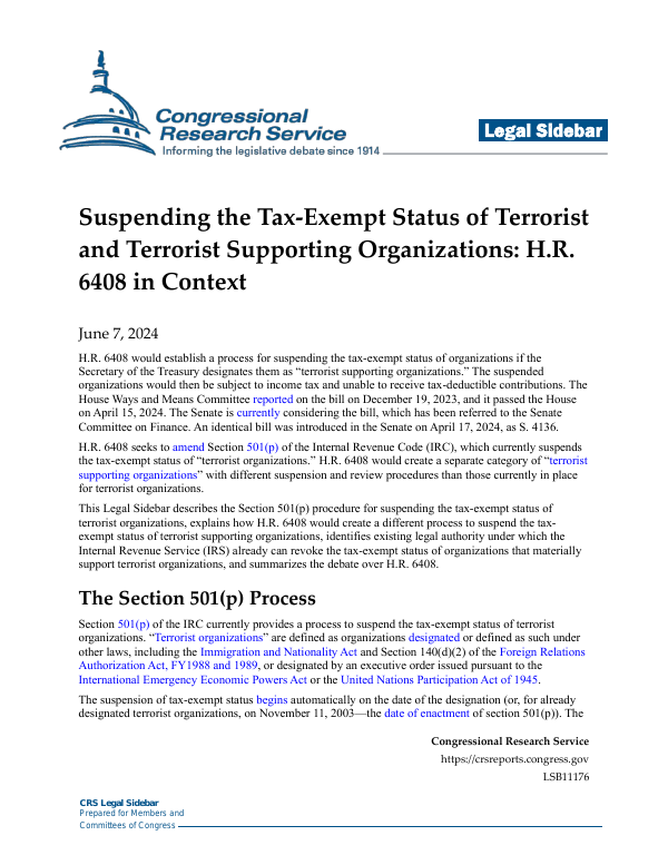 Suspending the Tax-Exempt Status of Terrorist and Terrorist Supporting ...