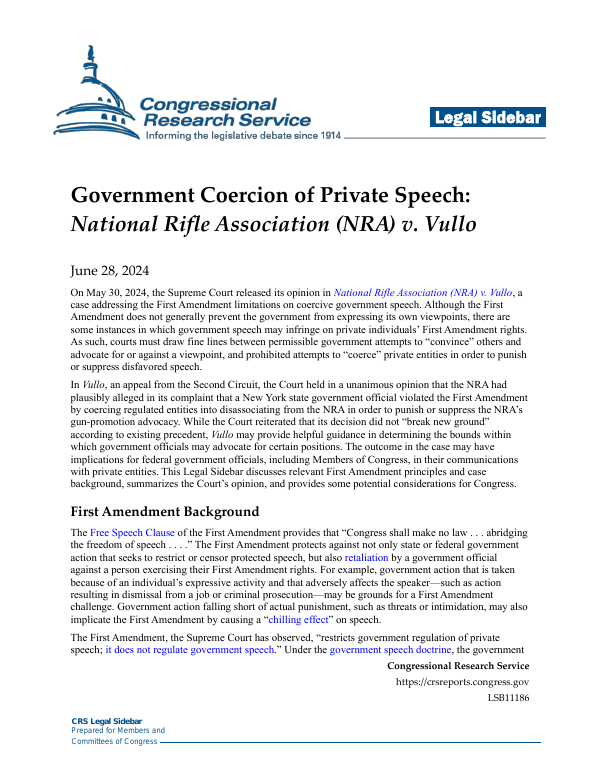 Government Coercion of Private Speech: National Rifle Association (NRA ...
