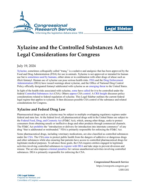 Xylazine and the Controlled Substances Act: Legal Considerations for ...