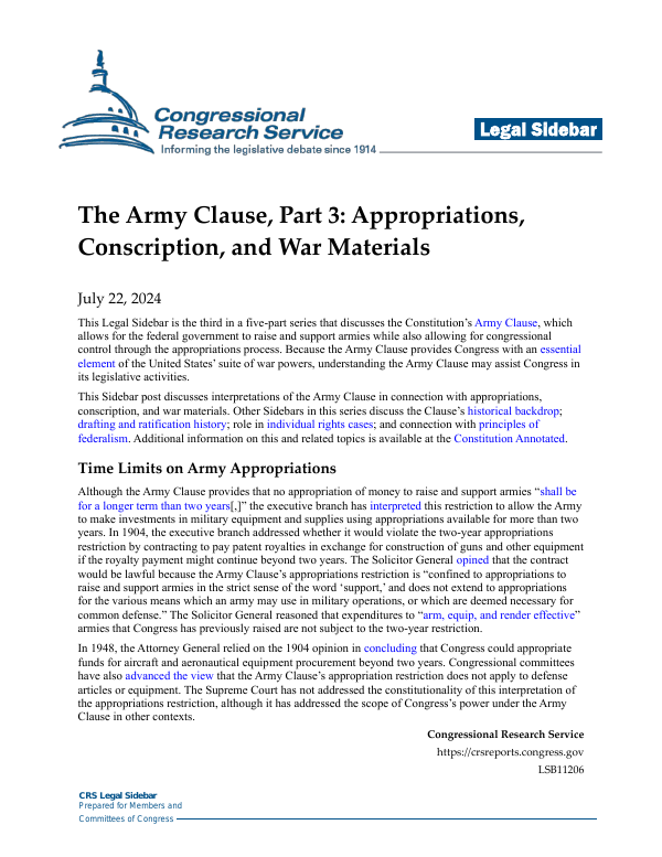 The Army Clause, Part 3: Appropriations, Conscription, and War ...