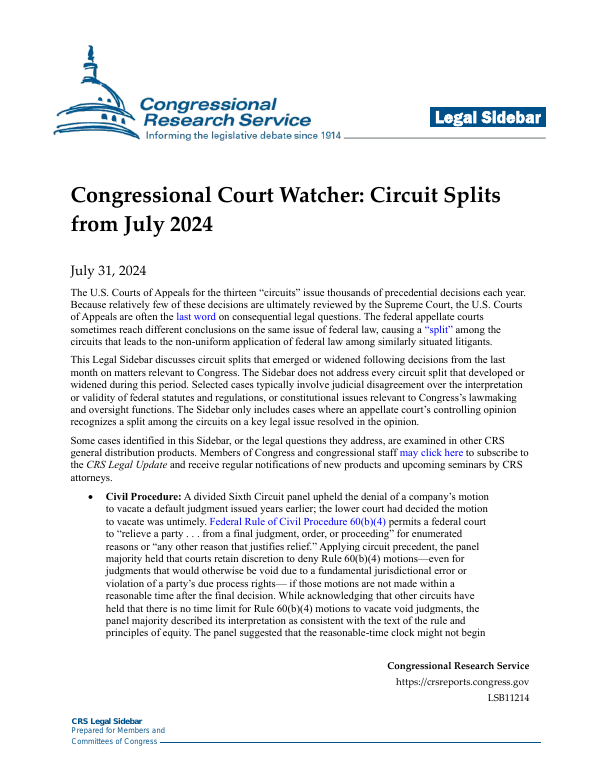 Congressional Court Watcher: Circuit Splits from July 2024 ...