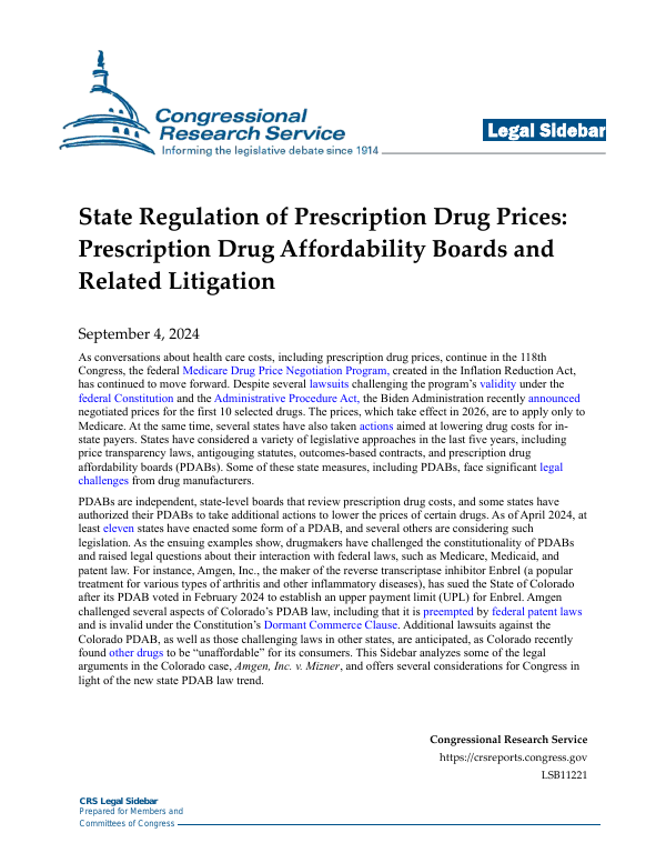 State Regulation of Prescription Drug Prices: Prescription Drug ...