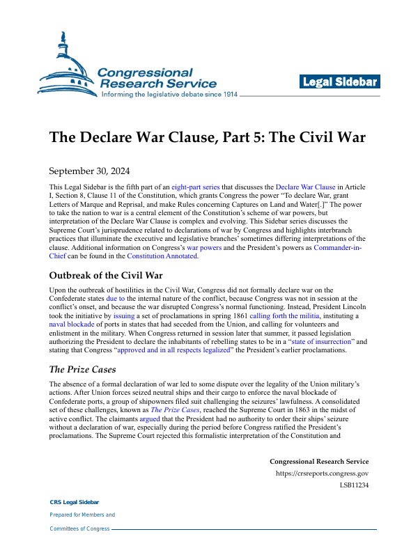 The Declare War Clause, Part 5: The Civil War - EveryCRSReport.com