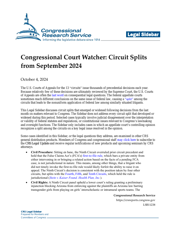 Congressional Court Watcher: Circuit Splits from September 2024 ...