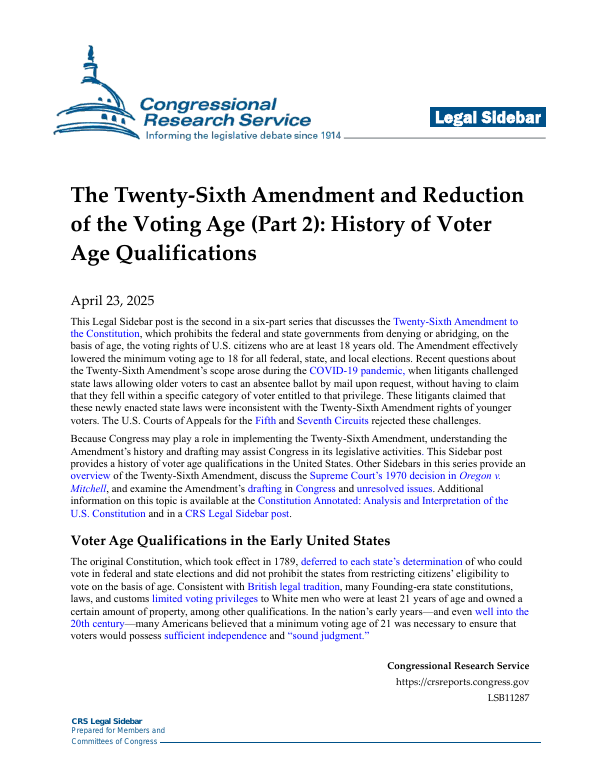 The Twenty-Sixth Amendment and Reduction of the Voting Age (Part 2 ...
