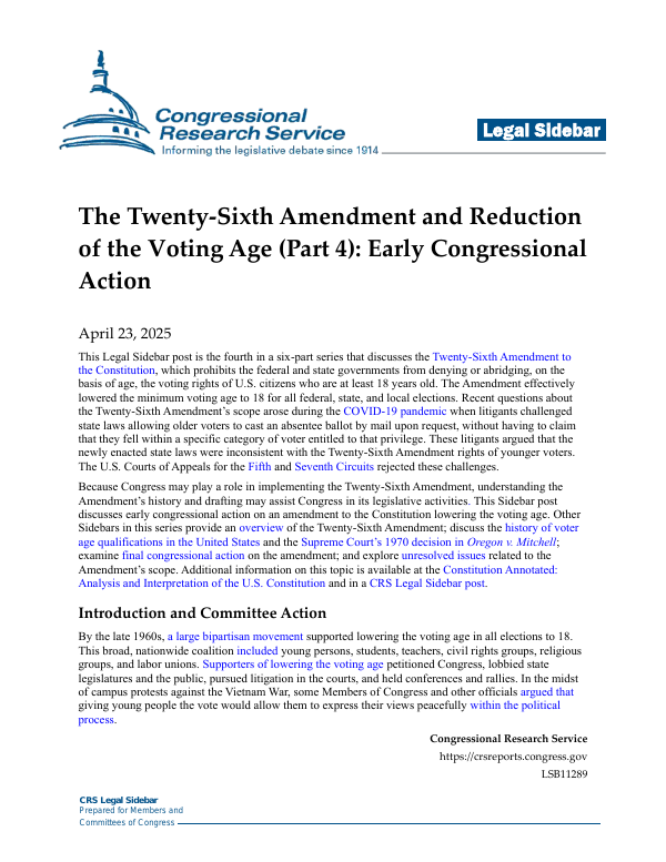 The Twenty-Sixth Amendment and Reduction of the Voting Age (Part 4 ...