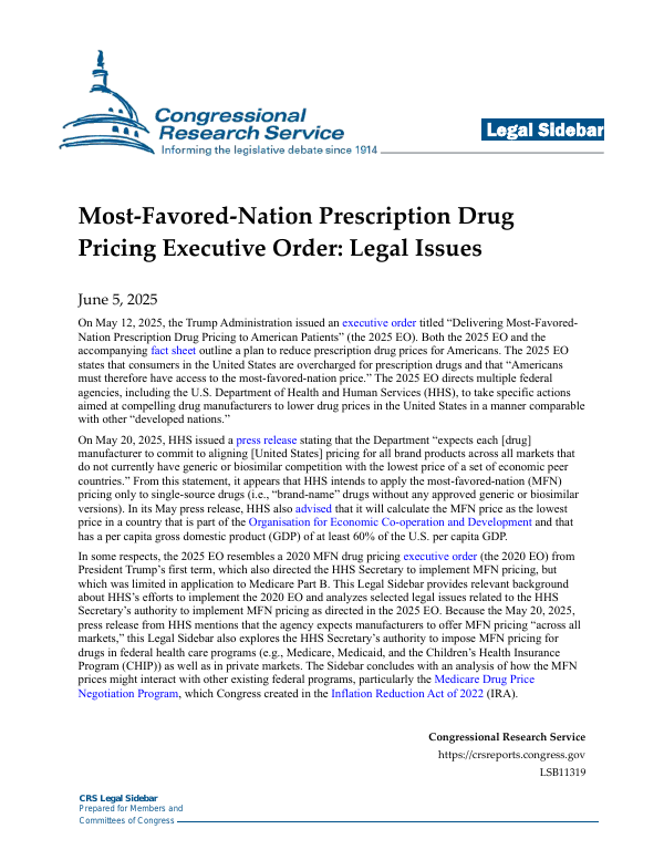 Most-Favored-Nation Prescription Drug Pricing Executive Order: Legal ...