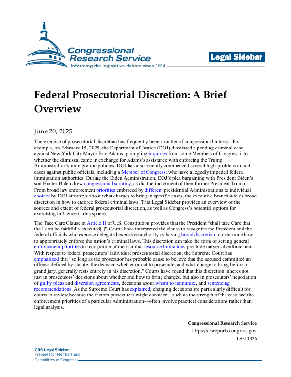 Federal Prosecutorial Discretion: A Brief Overview - EveryCRSReport.com