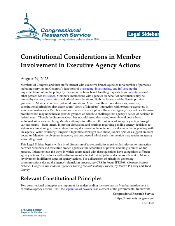 Constitutional Considerations in Member Involvement in Executive Agency ...
