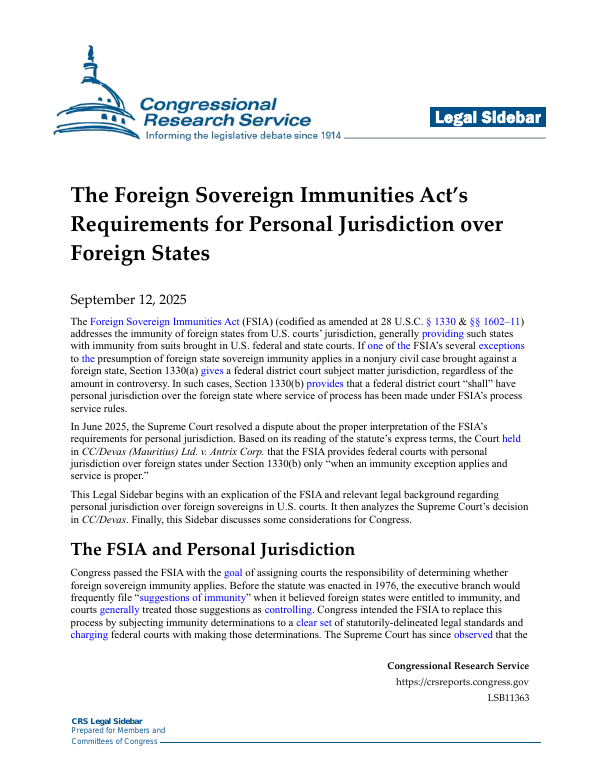 The Foreign Sovereign Immunities Act’s Requirements for Personal ...