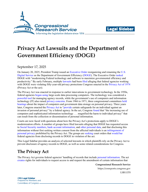 Privacy Act Lawsuits and the Department of Government Efficiency (DOGE ...