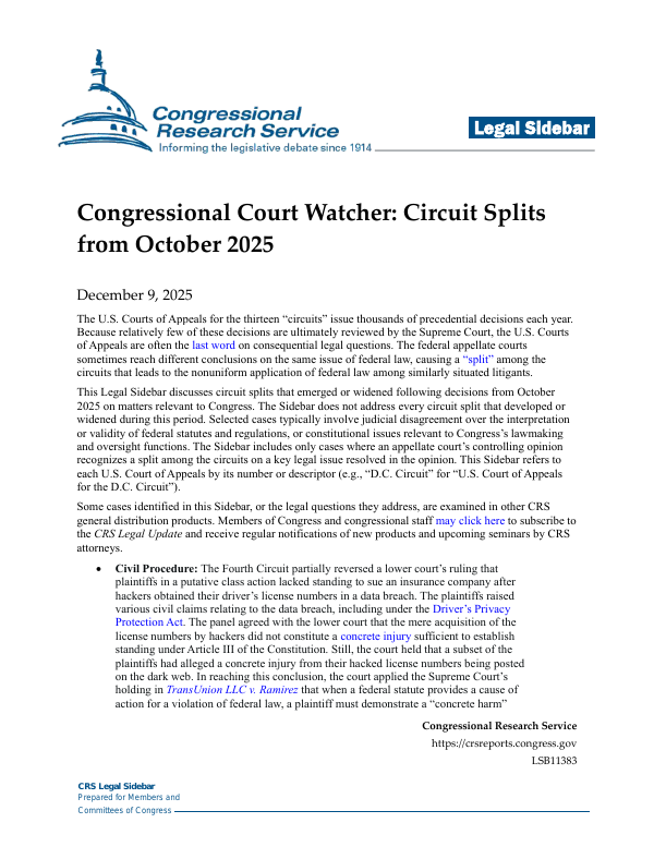 Congressional Court Watcher: Circuit Splits from October 2025 ...