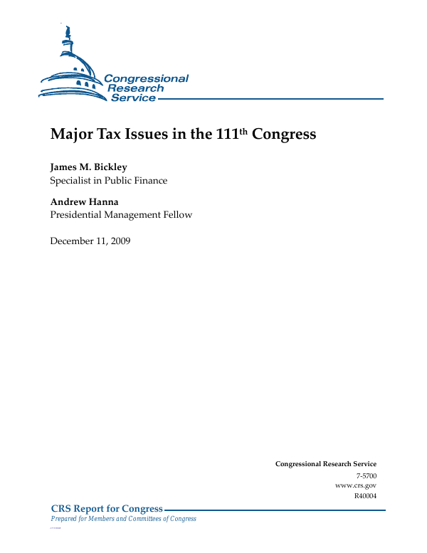 Major Tax Issues in the 111th Congress - EveryCRSReport.com