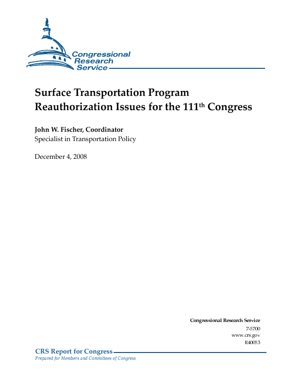 Surface Transportation Program Reauthorization Issues for the 111th ...